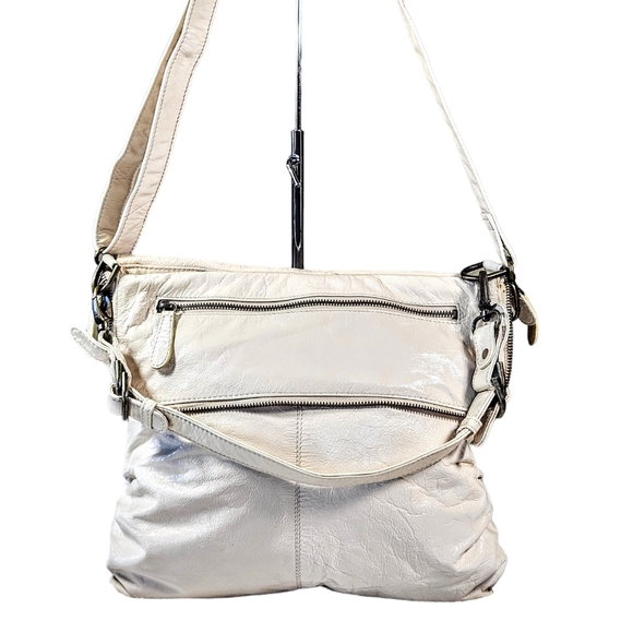 latico | Bags | Vintage Latico Cream Distressed Patent Leather ...